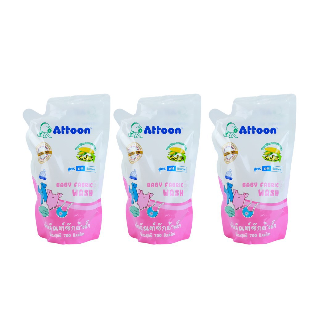 Attoon แอทตูน ผลิตภัณฑ์ซักผ้าเด็ก 700มล. รีฟิว3ถุง | Shopee Thailand