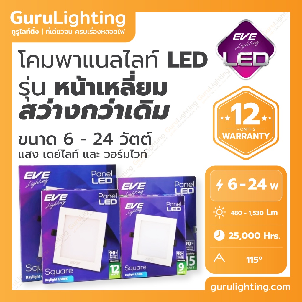 โคมแอลอีดี พาแนล หน้าเหลี่ยม EVE Panel LED กล่องม่วง (การใช้งาน 25,000 ...