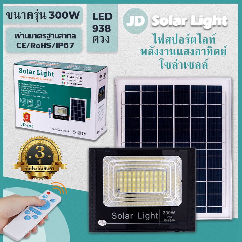 300W รุ่น JD-8300 JD Solar Light กันน้ำ โคมไฟพลังงานแสงอาทิตย์ โคมไฟโซ ...
