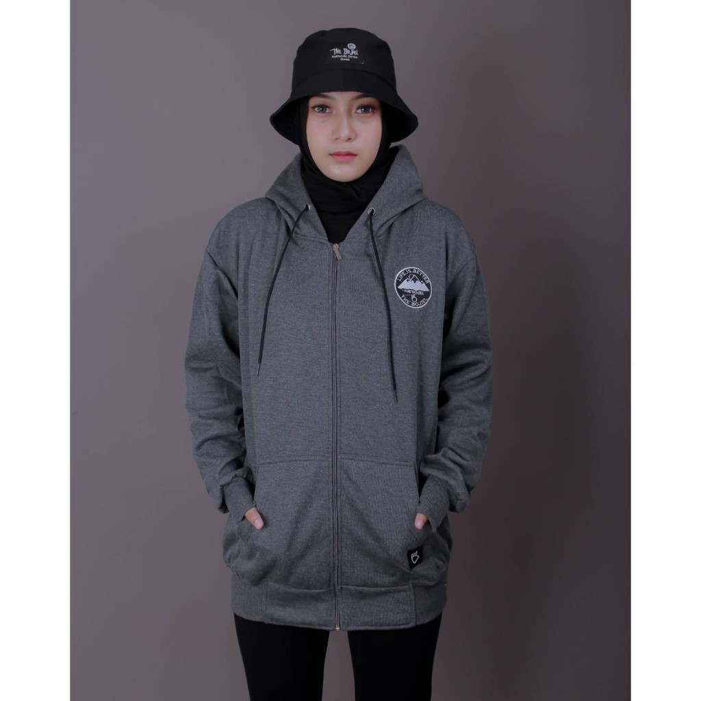 Benito เสื้อกันหนาวมีหมวกมีซิปลาย Liodra สีเทาเข้ม | Shopee Thailand