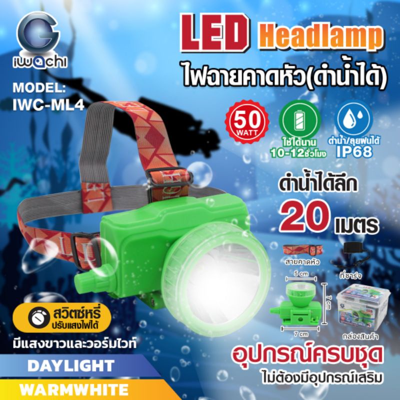 ไฟฉายคาดหัวดำน้ำได้ LED พร้อมใช้งานแบบชาร์จไฟ ML4 | Shopee Thailand