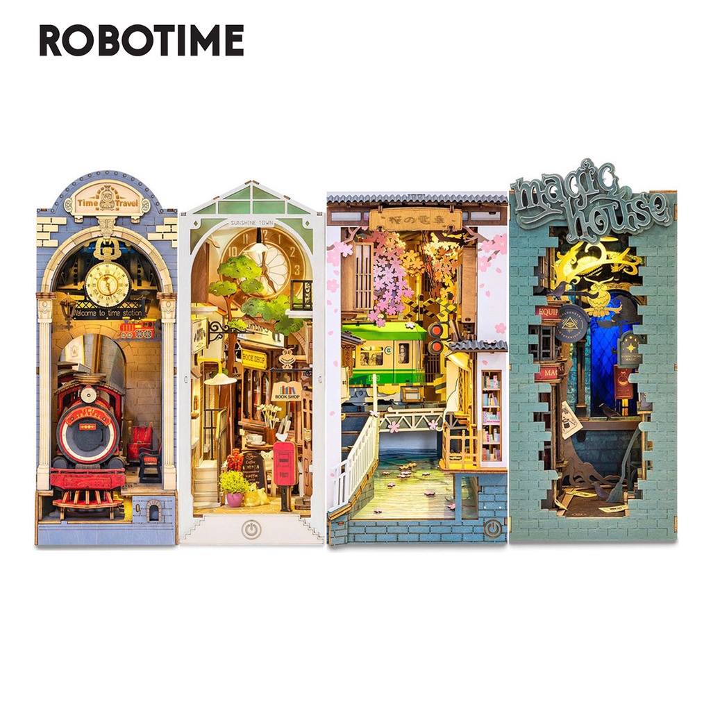 Robotime Rolife หนังสือสี่ประเภท บ้านตุ๊กตาไม้จิ๋ว พร้อมเฟอร์นิเจอร์ ...