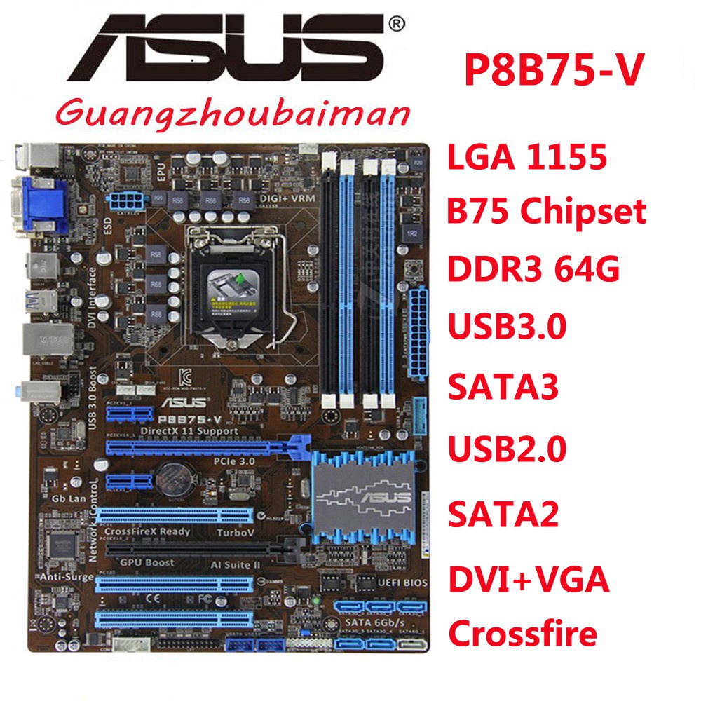 เมนบอร์ด ASUS P8B75-V B75 LGA 1155 สําหรับ LGA 1155 I3 I5 I7 E3 DDR3 ...