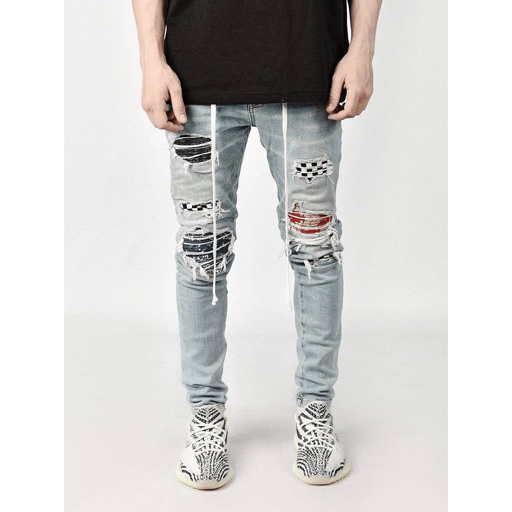 MNML กางเกงยีนส์ Lekenzie Biker Patch Denim Multi | Shopee Thailand