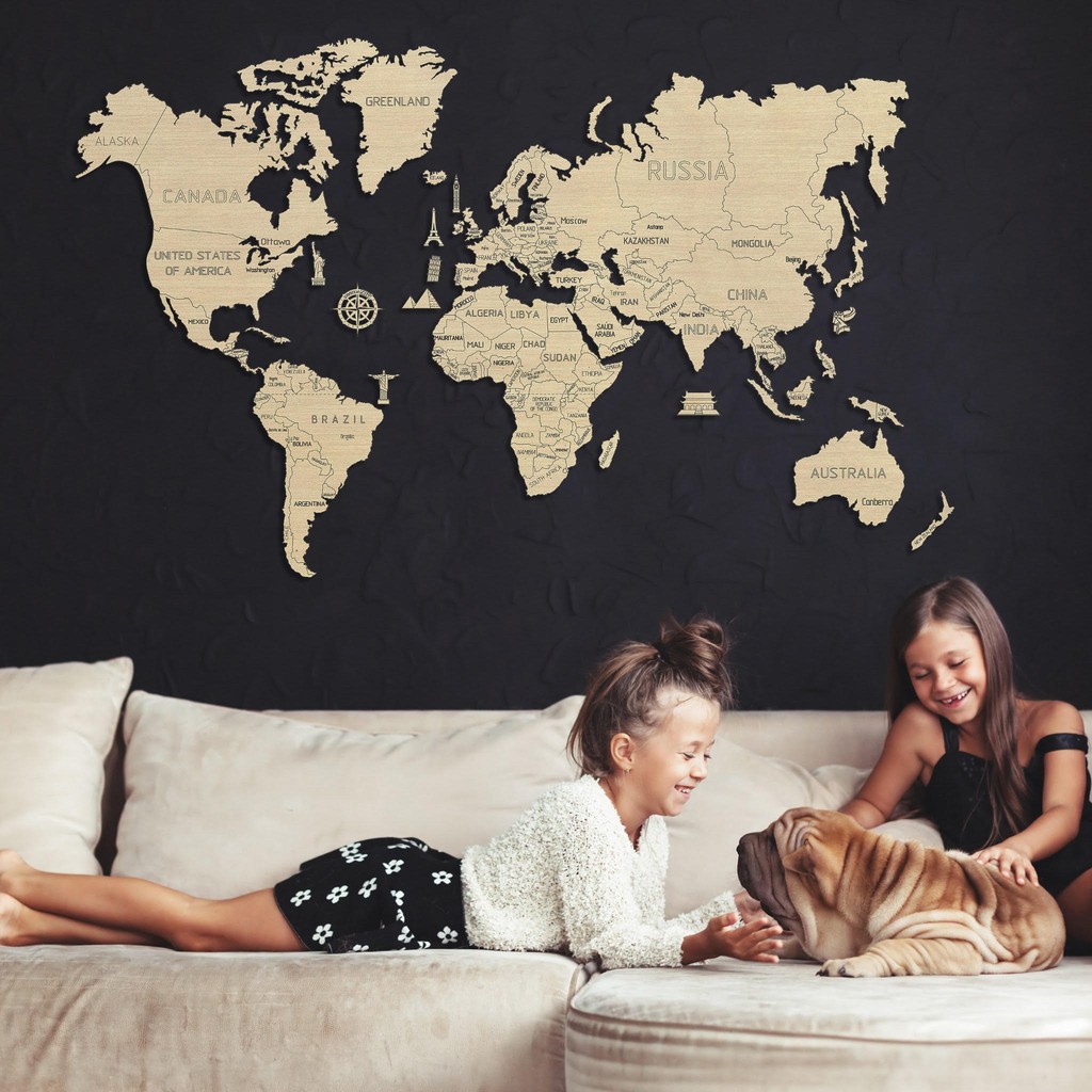 World Map 4 Size By Woodencity | Shopee Thailand