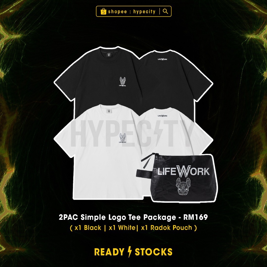 Lifework เสื้อยืด ลายโลโก้ เรียบง่าย 2 แพ็ก (ฟรีกระเป๋า) | Shopee Thailand