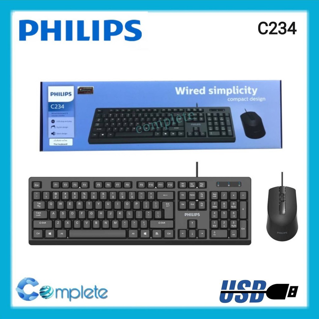 คีย์บอร์ด Philips Keyboard Combo C234 Wired usb 2.0 แป้นพิมพ์ไทย-อังกฤษ ...