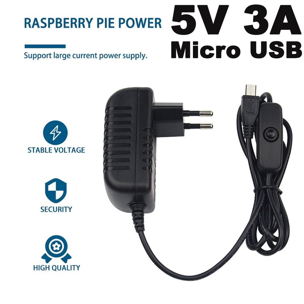 5V 3A Power Supply Charger AC Adapter Micro USB Cable With Power On/Off ...