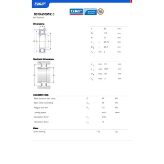 6310 2RS1 / C3 SKF ตลับลูกปืนเม็ดกลมร่องลึก ฝายาง 6310-2RS1 / C3 SKF | Shopee Thailand