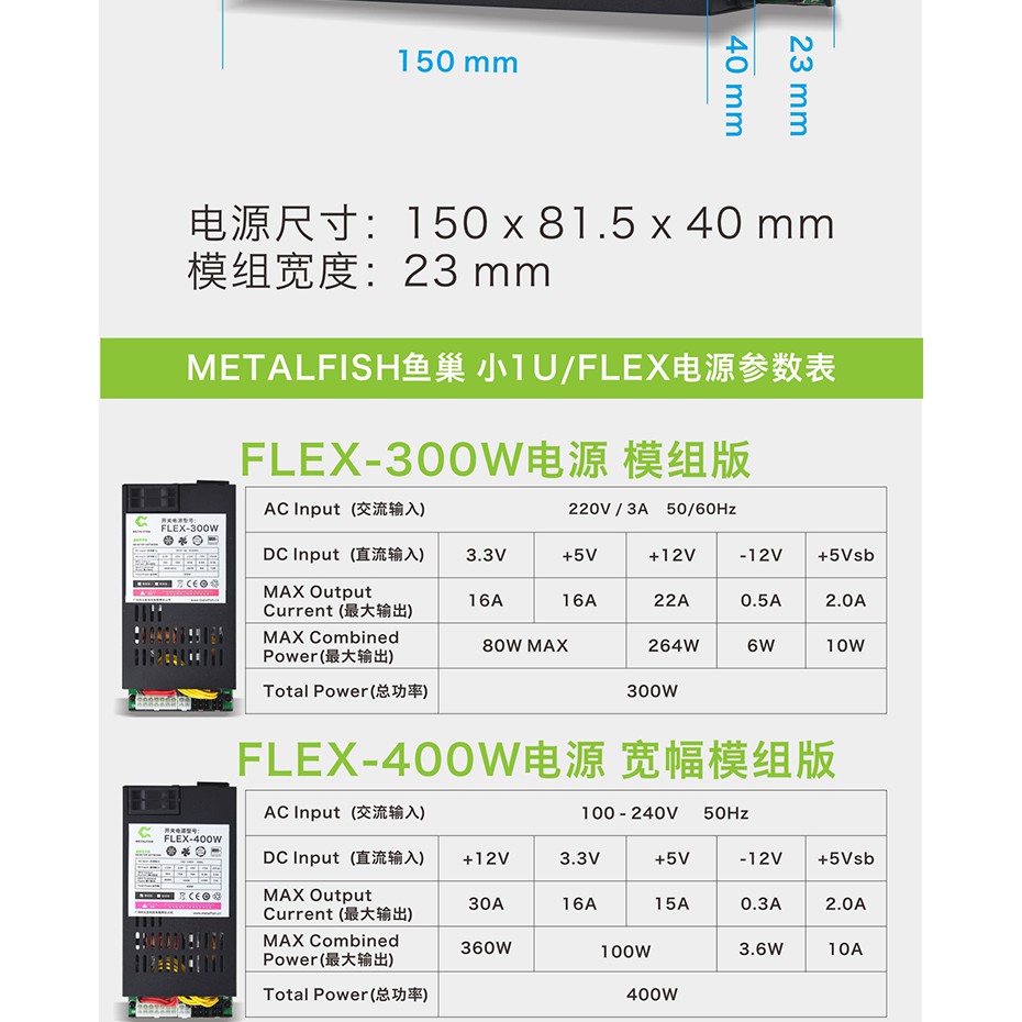Power Supply METALFISH 1U FLEX 300-500W สำหรับเคส Mini-ITX / งานประกอบ ...