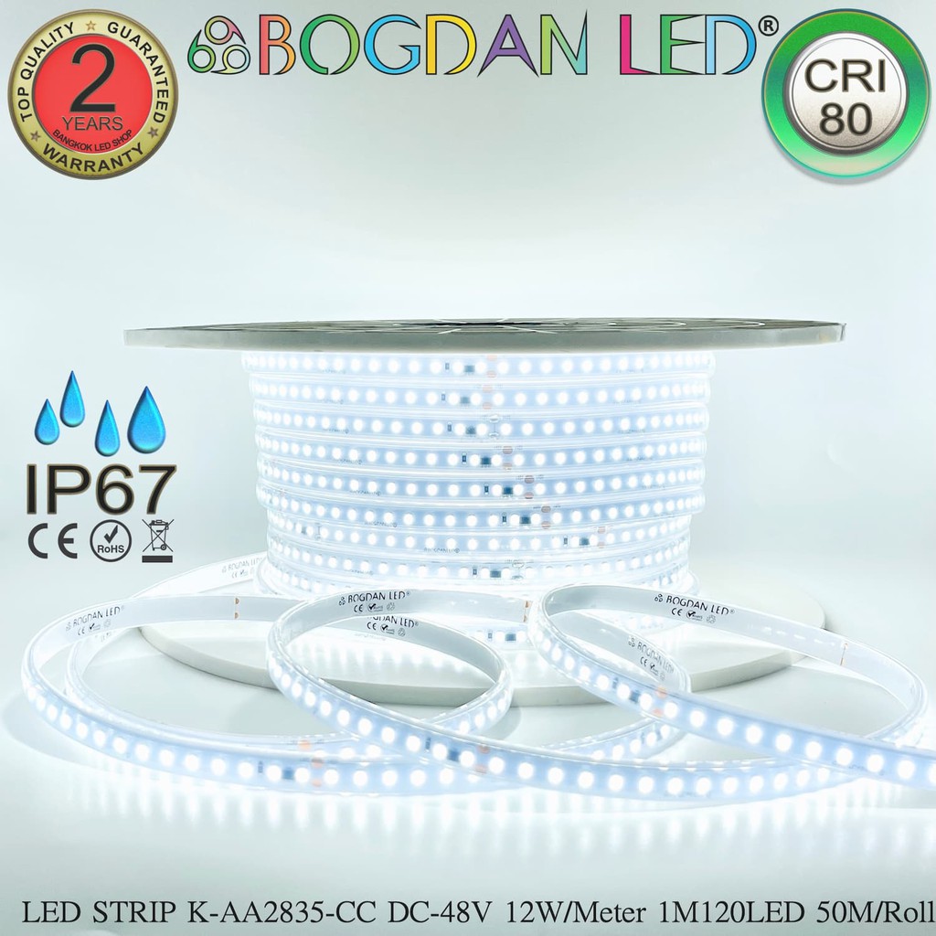 LED STRIP K-AA2835-CC-120-6500K DC-48V สีขาว 12W/1M IP67 ยกม้วน 50M ให้ ...