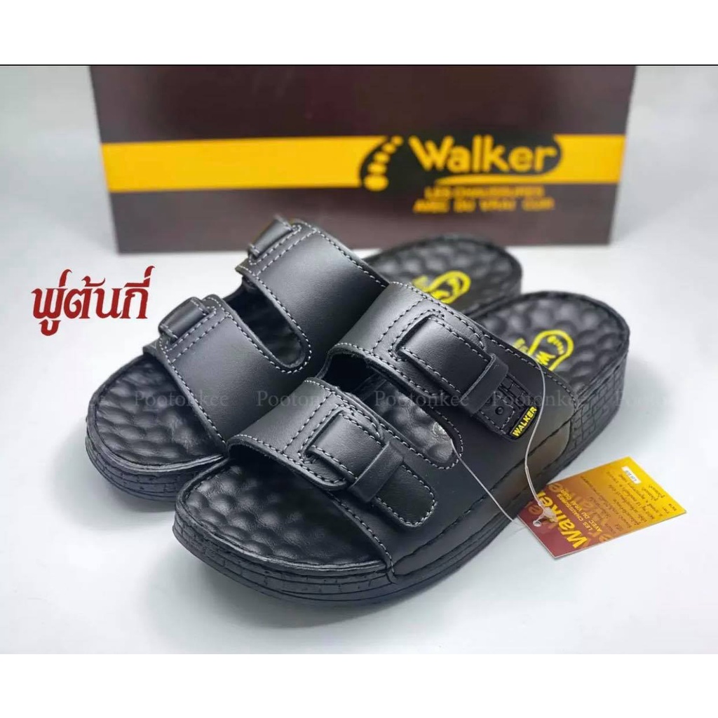 Walker รุ่น WB 655 รองเท้าวอคเกอร์ สีดำ น้ำตาล รองเท้าแตะหนังแท้ผู้ชาย ...