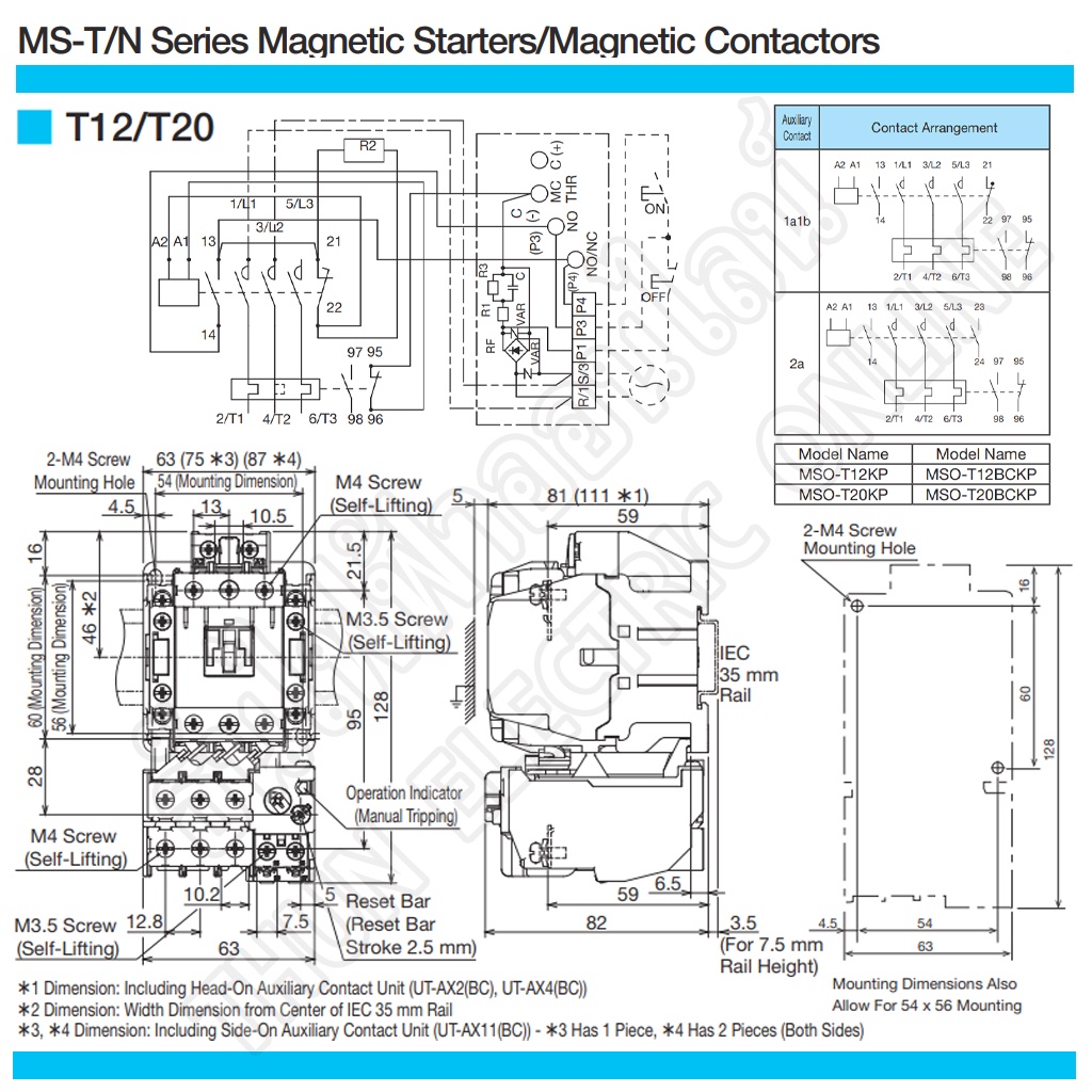 Mitsubishi แมกเนติก พร้อมโอเวอร์โหลด MSO-T20 Coil 220V ขนาด 5A, 6.6A ...