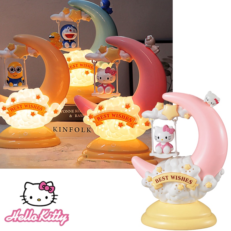 Hello Kitty Sanrioed Moon Table Lamp Kawaii Cartoon My Melody Night ...
