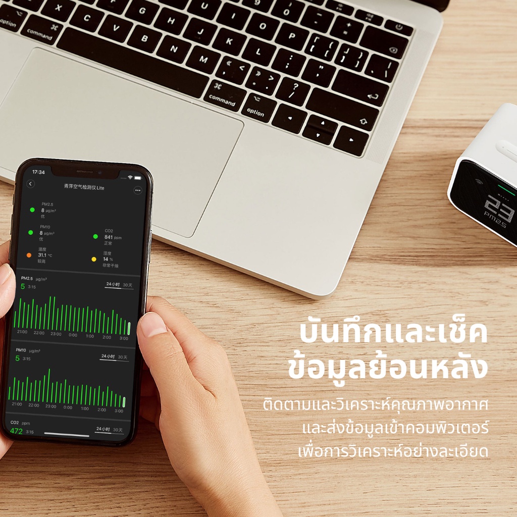 Qingping เครื่องวัดคุณภาพอากาศ รุ่น QP Lite Air Quality Monitor วัดฝุ่น ...