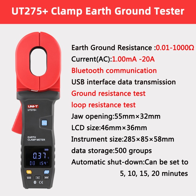 UNI-T UT272+ UT273+ UT275+ เครื่องทดสอบความต้านทานดิน Clamp Ground ...
