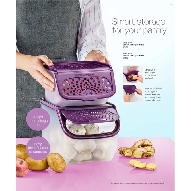 Tupperware Garlic N All กล่องเก็บกระเทียม มีช่องระบายอากาศ ขนาด 2.3L ...