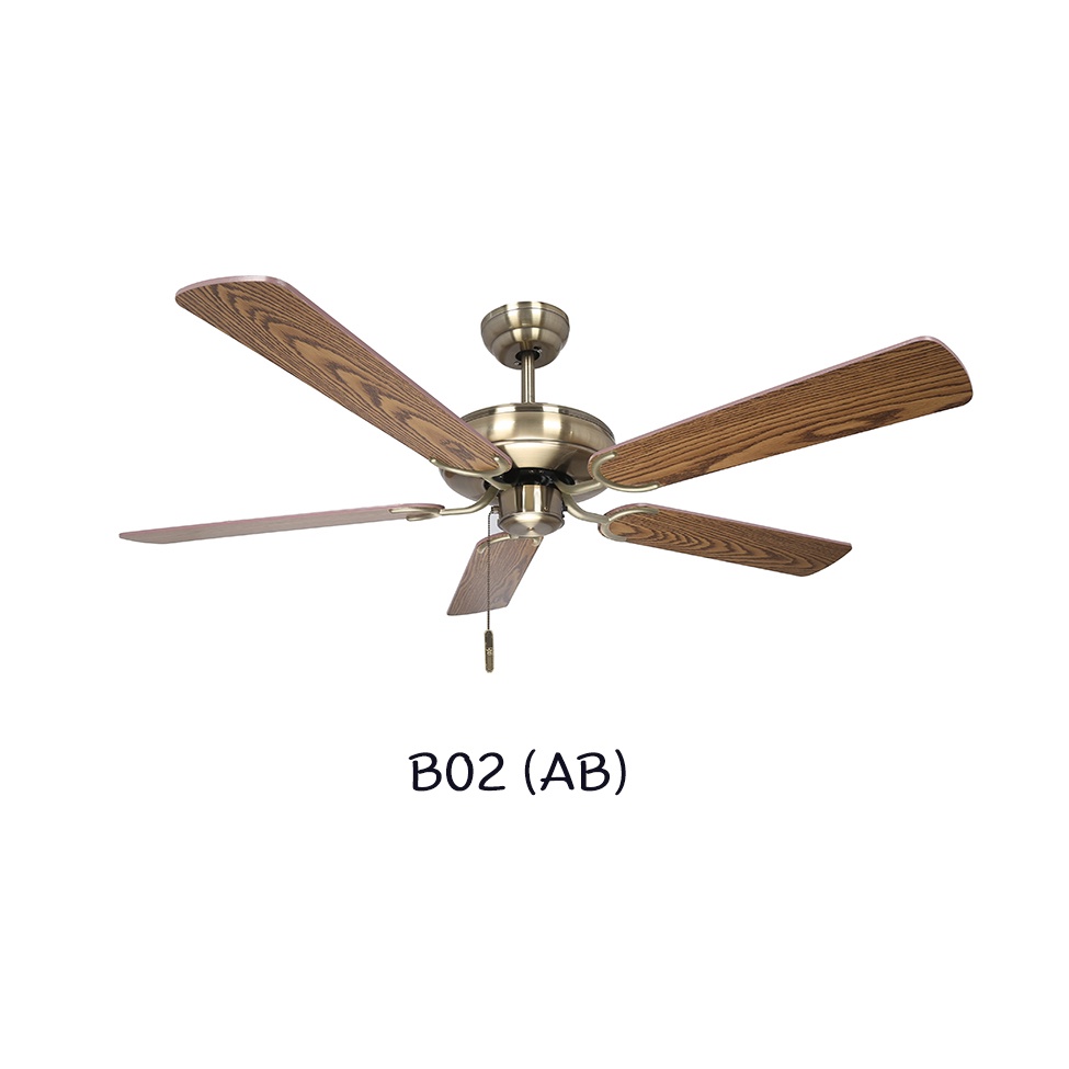 WinFavour พัดลมเพดาน ใบพัด52นิ้ว 5ใบพัดไม้ ชนิดโซ่ดึง B02 B03 B04 พัดลมสีน้ำตาล สีขาว สีดำ 52 ...