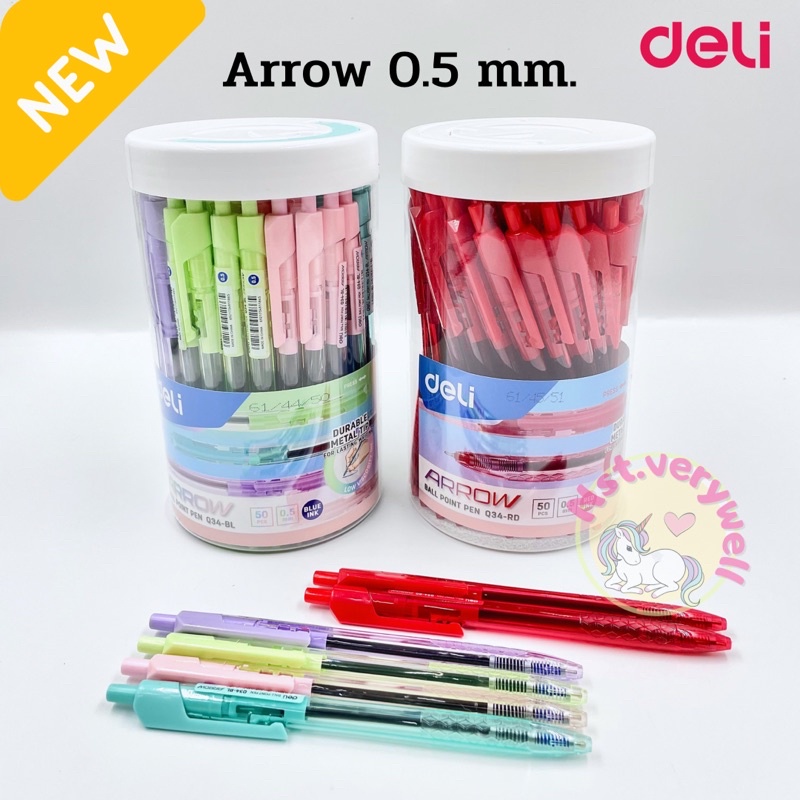 ปากกา Deli Arrow 0.5mm. (50ด้าม) ด้ามใส แบบกด | Shopee Thailand