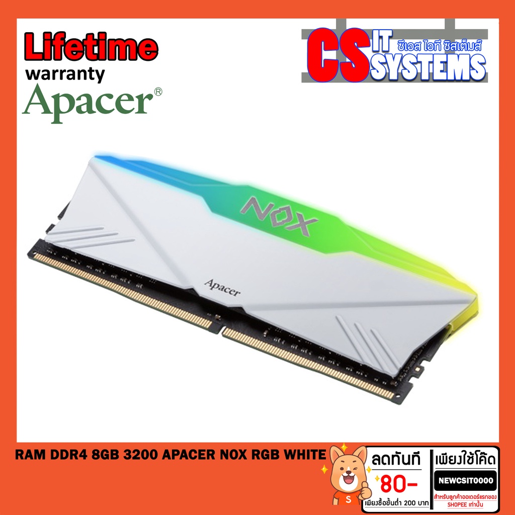 RAM DDR4 8GB 3200 APACER NOX RGB WHITE | Shopee Thailand
