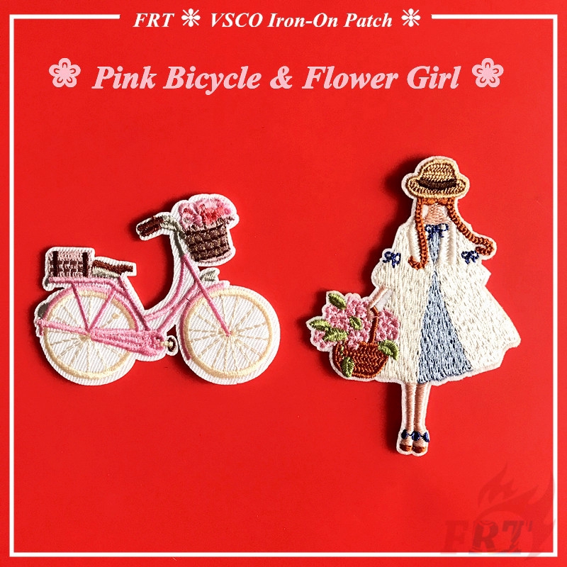 ☸ VSCO - Pink Bicycle & Flower Girl Patch ☸ 1Pc/2Pcs DIY Sew on Iron on ...