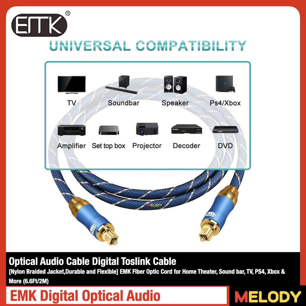 EMK Digital Optical Audio Cable Fiber Optic Cable OD6.0 Toslink Cable ...