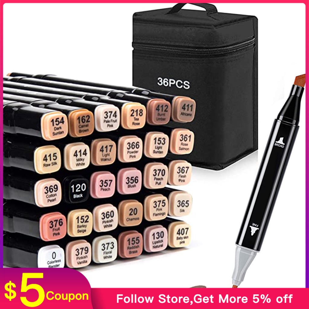 36 Colors/Bag Skin Color Art Marker Alcohol Felt Pen Dual Tips Manga ...