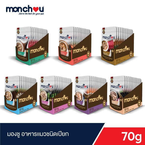 [ยกโหล] Monchou classic มองชู อาหารแมวชนิดเปียกบรรจุถุง ขนาด 70g | Shopee Thailand