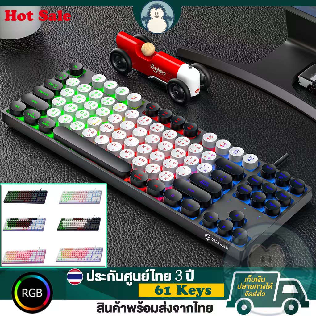 🚚สปอตสินค้า DK100 RGB punk keyboard gaming แป้นพิมพ์ไทย อังกฤษ/ไทย คีย์บอร์ดเกมมิ่ง คีบอร์ด TKL ...