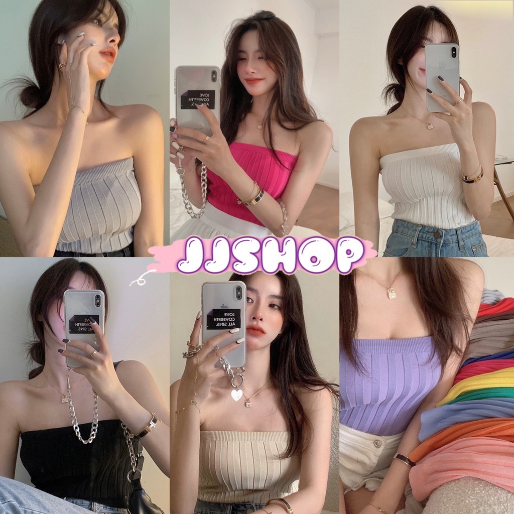 JJ Shop 💜 พร้อมส่ง เสื้อเกาะอก ไหมพรม ผ้าร่อง สีสันให้เลือกเยอะมาก น่ารักเทรนเกาหลี "7128" -C ...