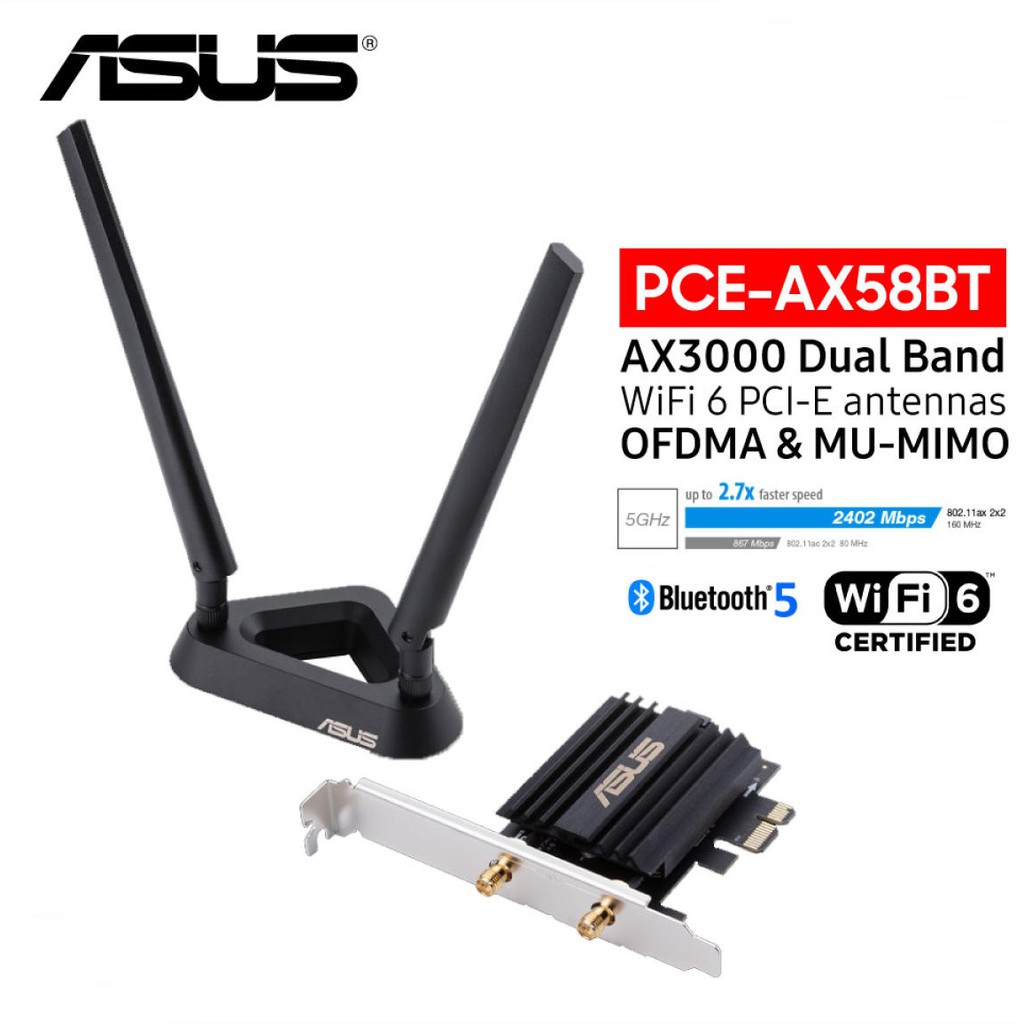 ASUS (PCE-AX58BT) AX3000 DUAL BAND PCI-E WIFI 6 Wireless Adapter with ...
