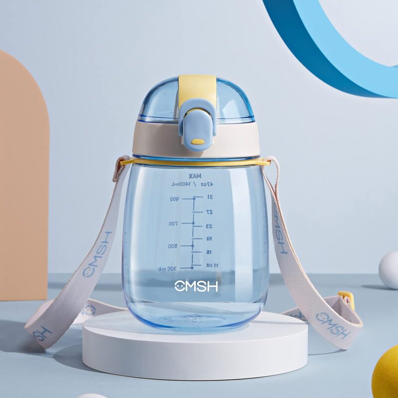 CMSH ขวดน้ำใหญ่ มีหลอดดูดและสายสะพาย ความจุ 1.4 ลิตร กระบอกน้ำพลาสติกแบบพกพา water bottle bpa ...