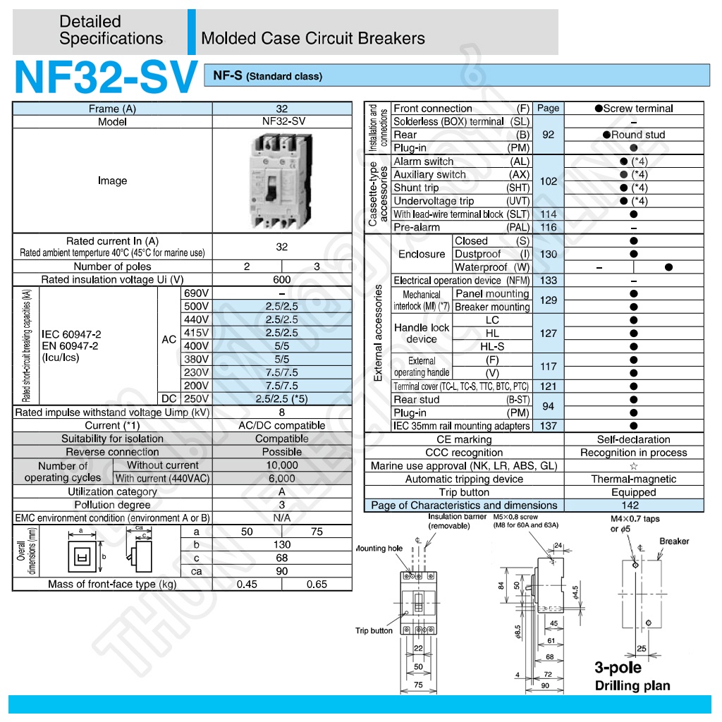 Mitsubishi เบรกเกอร์ รุ่น NF32SV 3P 10A 5ka/380v เบรกเกอร์ตรามิตซูบิชิ ...