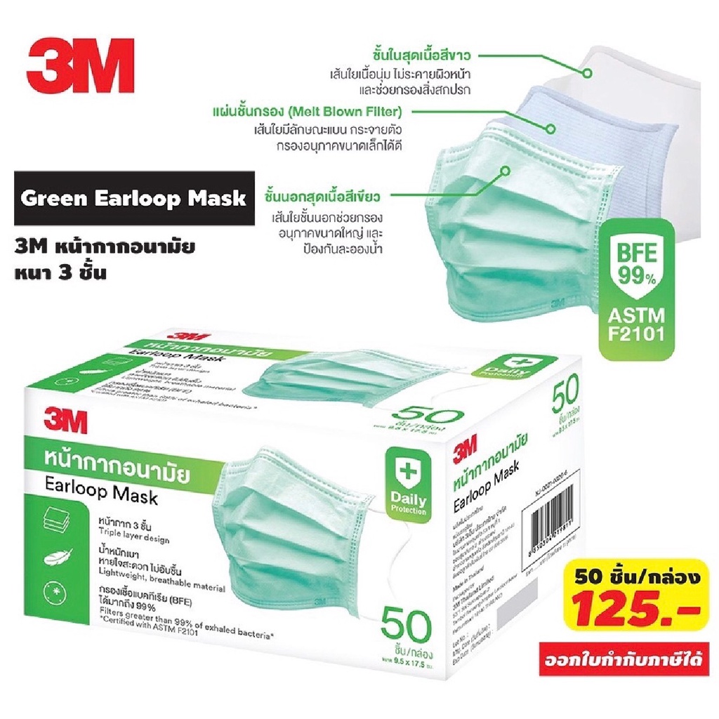 3M Earloop Mask หน้ากากอนามัย 3 ชั้น | Shopee Thailand