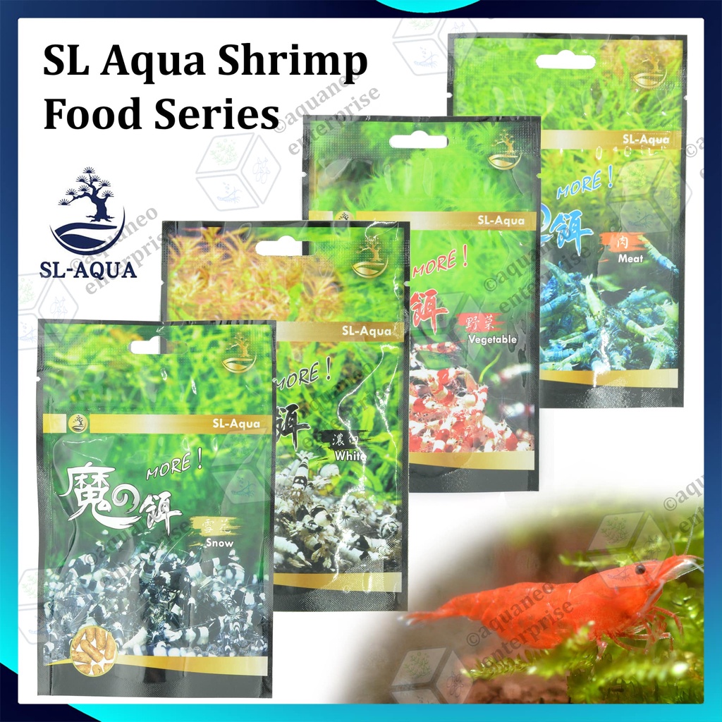 Sl Aqua MORE อาหารกุ้ง เนื้อผัก สีขาว 10g / เกล็ดหิมะ 30g Neocaridina ...
