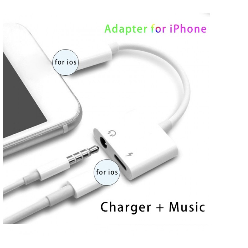 2 in 1 Adapter Connector 3.5mm Earphone headset 2A Charging Aux Audio ...