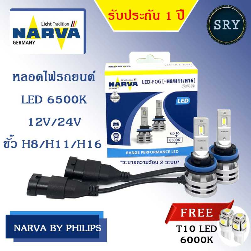 NARVA หลอดไฟหน้ารถยนต์ ขั้ว H8/H11/H16 +150% LED 6500K (12V และ 24V ...