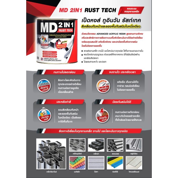 TOA MD 2in1 Rust Tech (1 กล.) ทีโอเอ เอ็มดี 2in1 สีเคลือบทับหน้าและรอง ...