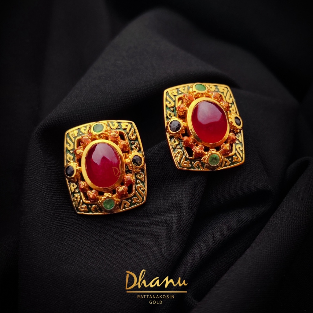 Dhanu ต่างหูกุหลาบพลอยแท้ ต่างหูพลอยแท้ ต่างหูทับทิม ต่างหูลงยาโบราณ ...