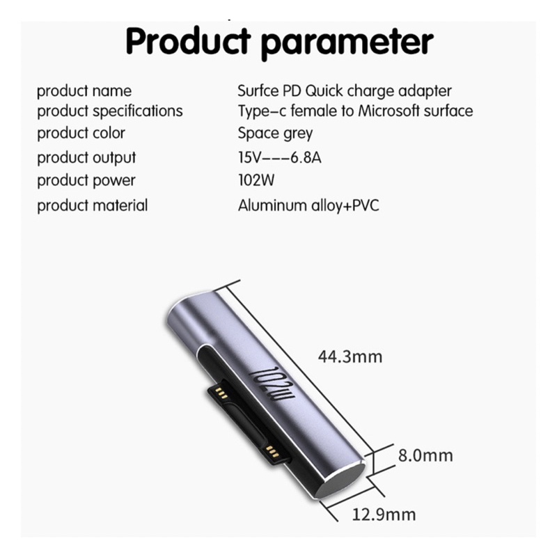 102W USB Type C PD Fast Charging Plug Converter Surface Book 1 2 3 Microsoft Surface Pro 8 7 6 5 ...