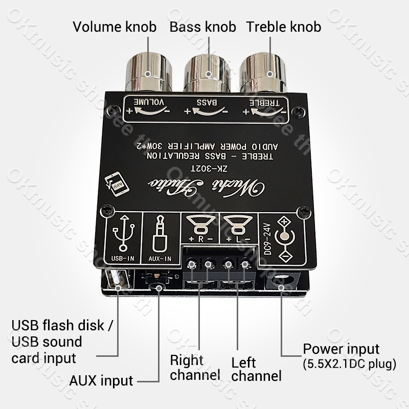 แอมป์จิ๋ว ZK 302T แอมจิ๋ว บลูทู ธ 5.0 ซับวูฟเฟอร์เครื่องขยายเสียง กำลังขับ 2*30W amplifier ...