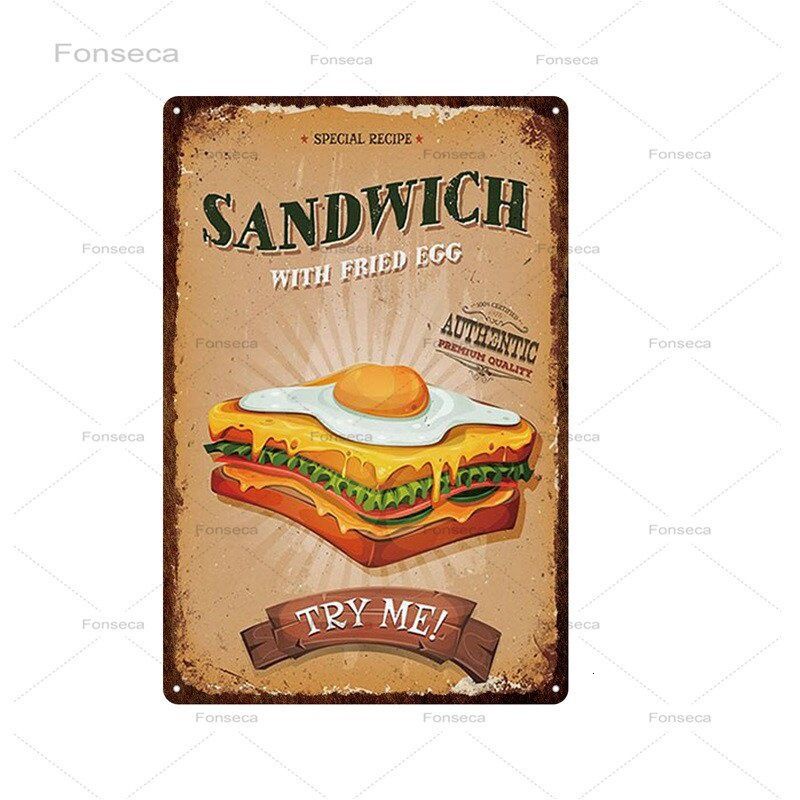 Hamburger Metal Sign Plaque Metal Vintage Fast Food Tin Sign Wall Decor ...