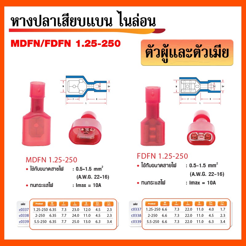 หางปลาเสียบแบน ไนล่อน MDFN 1.25-250 ตัวผู้+ตัวเมีย | Shopee Thailand