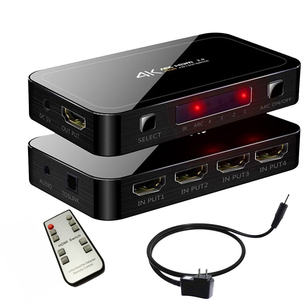 Mini UHD 4K 4 Input 1 Output HDMI 2.0 Switch 4x1 HDMI Switcher Audio ...