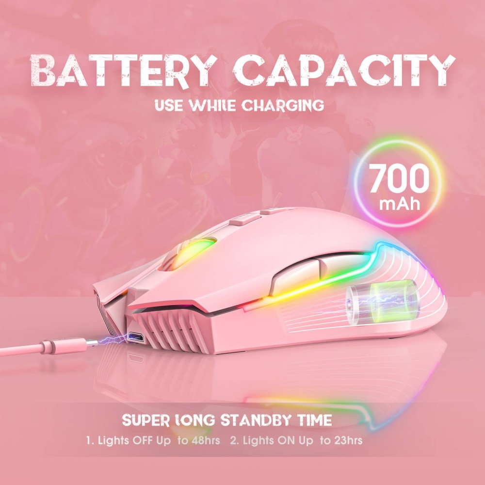 newOnikuma Cw905 Wireless gaming mouse Pink/Black/White RGB adjustable ...
