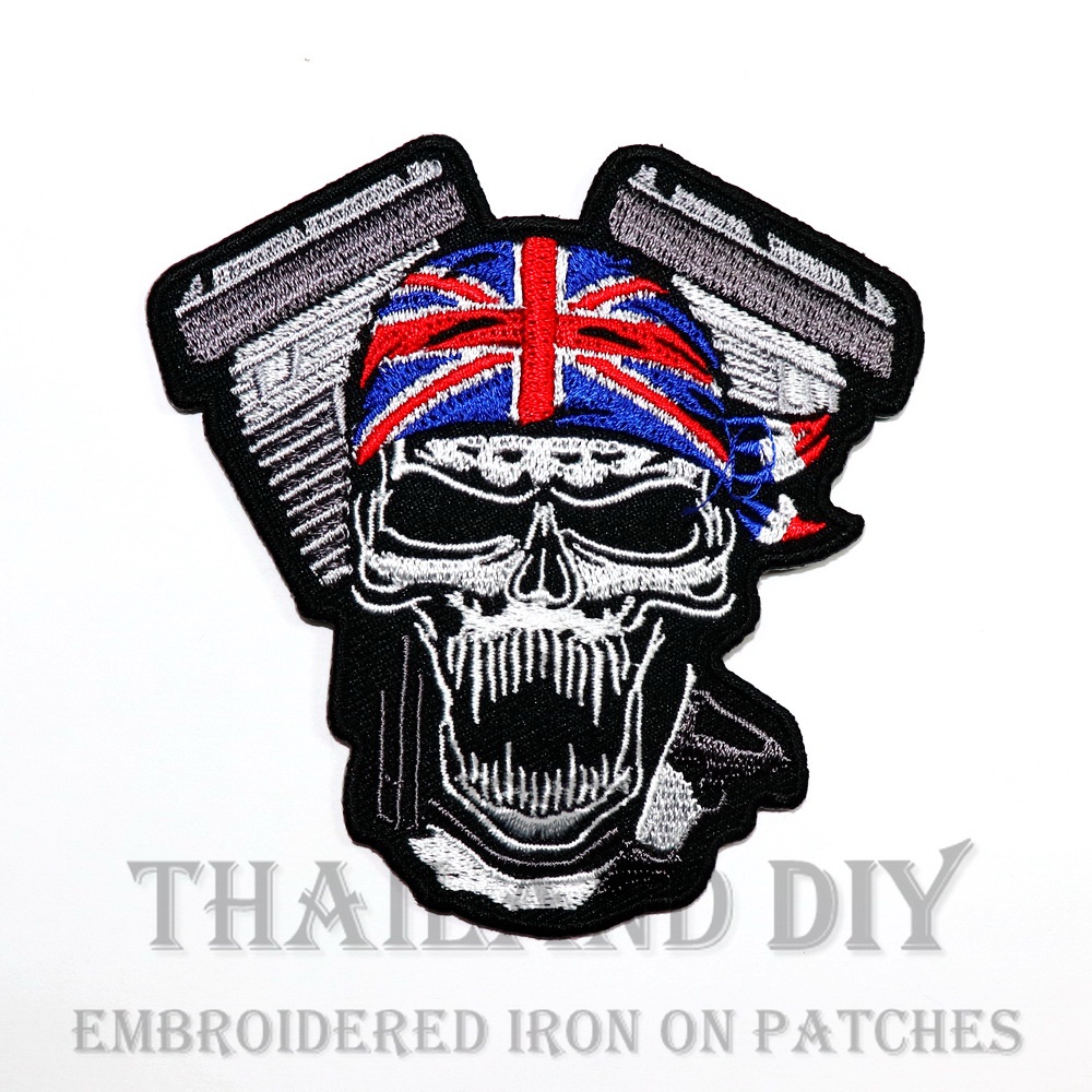 ☠ ตัวรีดติดเสื้อ งานปักหัวกะโหลก ธงชาติ อังกฤษ สัญลักษณ์ ธงชาติ England Flag Skull Patch ตัวรีด ...