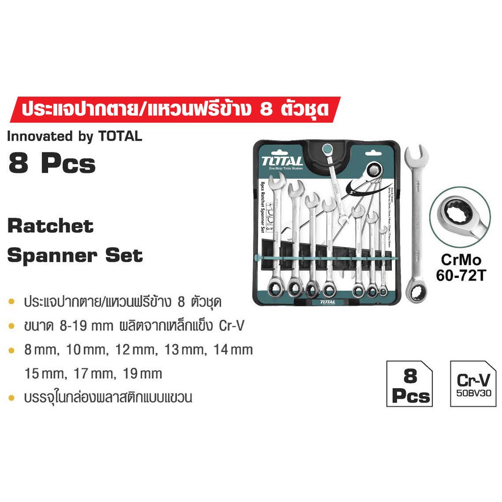 ประแจปากตาย/แหวนฟรีข้าง 8 ตัวชุด Total รุ่น THT102RK086 | Shopee Thailand