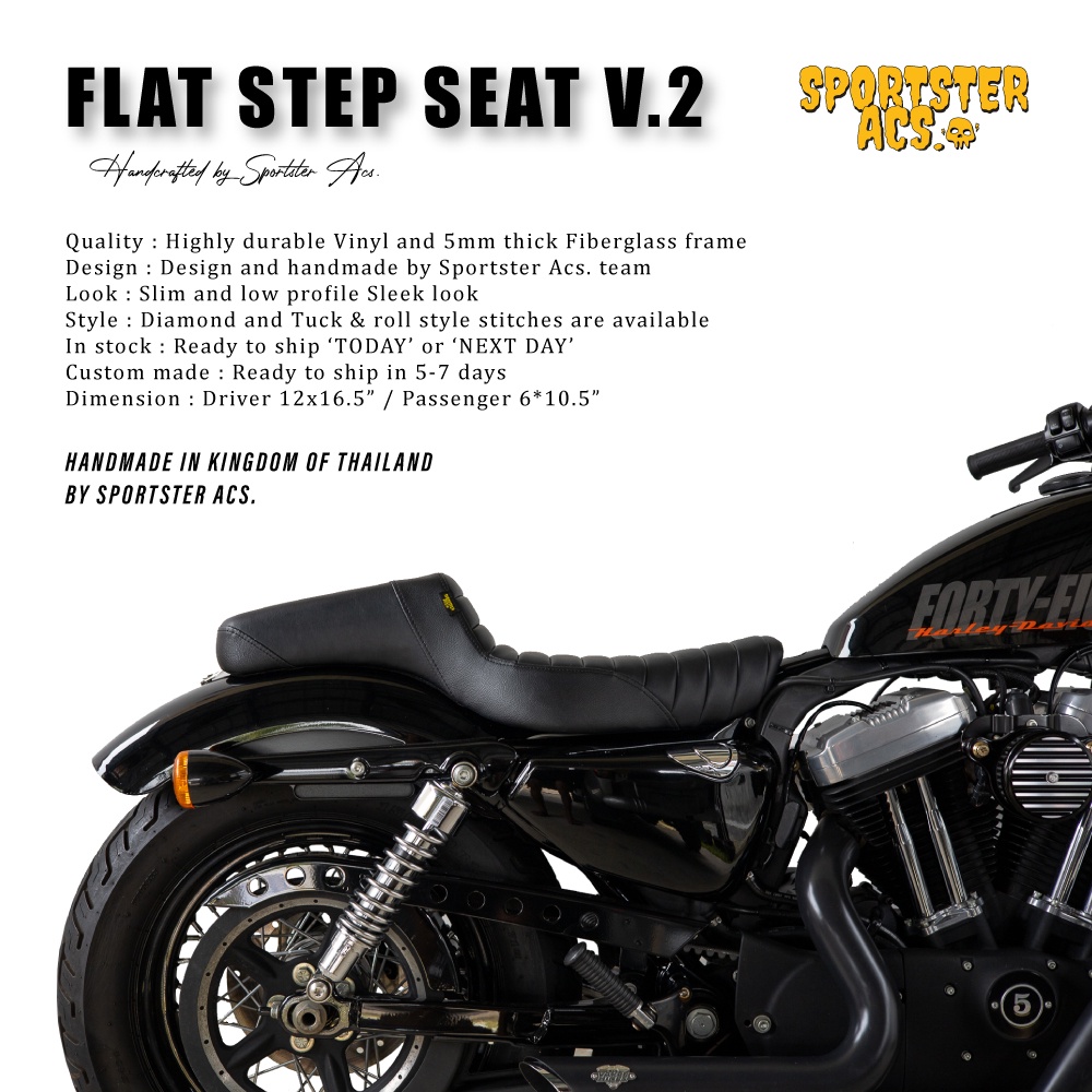 **ฟรีส่งผ่อน0%** Flat Step Seat V.2 สำหรับ Harley Sportster ทุกรุ่น ...