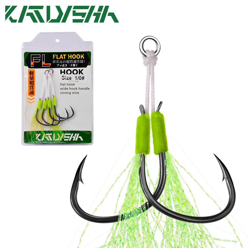 Proberos 2Set Slow Jig Assist Hooks 1/0-4/0 # โลหะ Jigging Double Hook ...