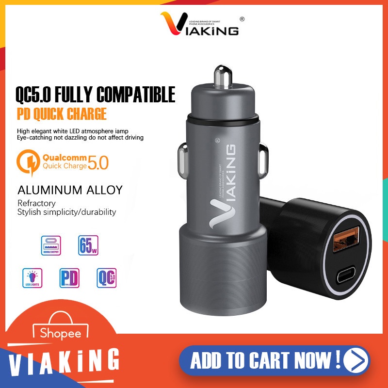 ที่ชาร์จในรถ + สายชาร์จ Viaking รุ่น PD03 ชาร์จเร็ว PD+QC5.0 กระแสไฟสูงสุด 65W มี 2ช่อง ports A ...